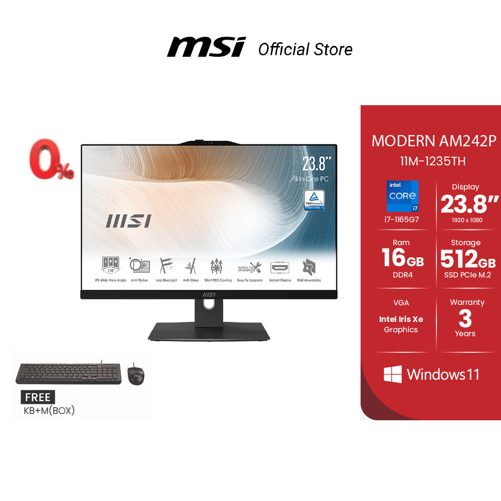 MSI ALL-IN-ONE PC MODERN AM242P 11M-1235TH/23.8"/FHD LED/i7-1165G7/16 ...
