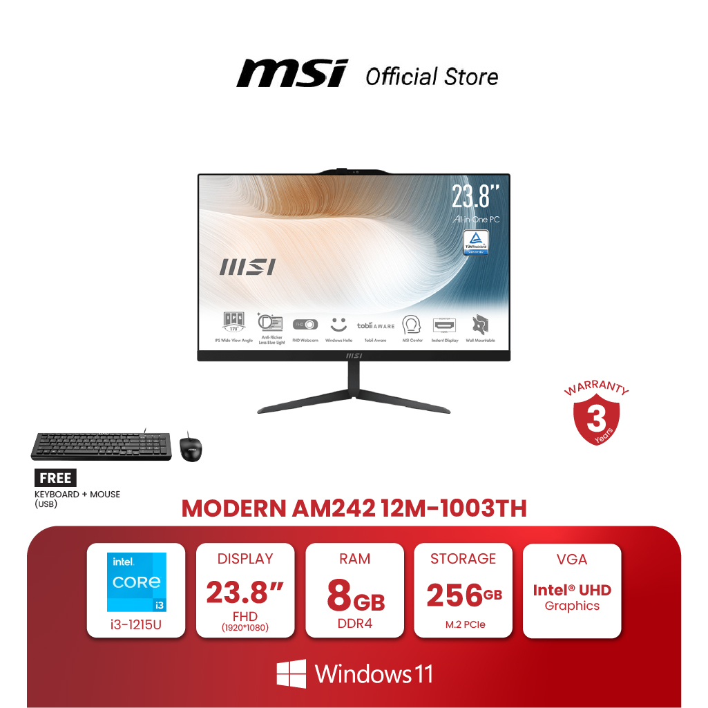 MSI ALL-IN-ONE Modern AM242 12M-1003TH 23.8 FHDLED i3-1215U Intel UHD ...