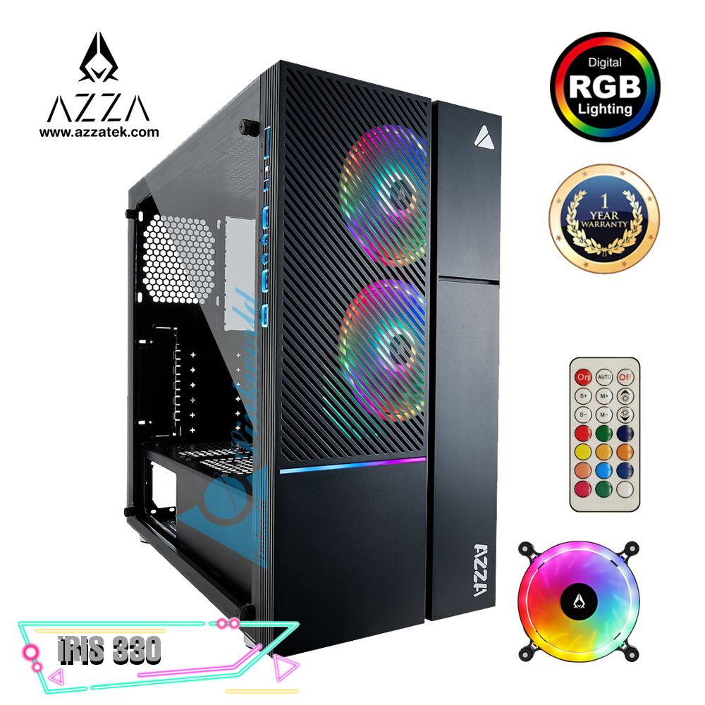 AZZA ATX Mid Tower Tempered Glass ARGB Gaming Case IRIS 330DF With RF ...