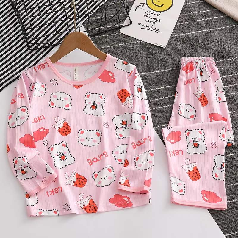 222 (พร้อมส่งจากไทย)ชุดนอนเด็กผ้าร่อง ลายน่ารัก ใส่สบาย - naekid - ThaiPick