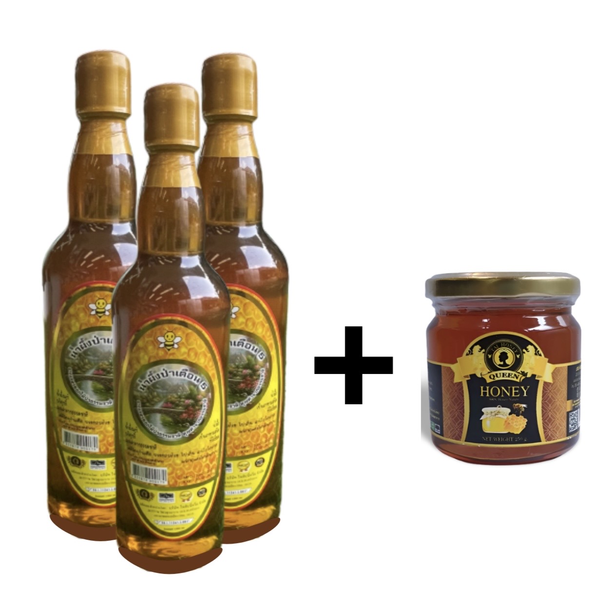 น้ำผึ้งเดือนห้าแท้ขวด จุกเหลือง tai honey queen???????????? 3ขวดแถม1ขวด 620g - Daimonhoney ...