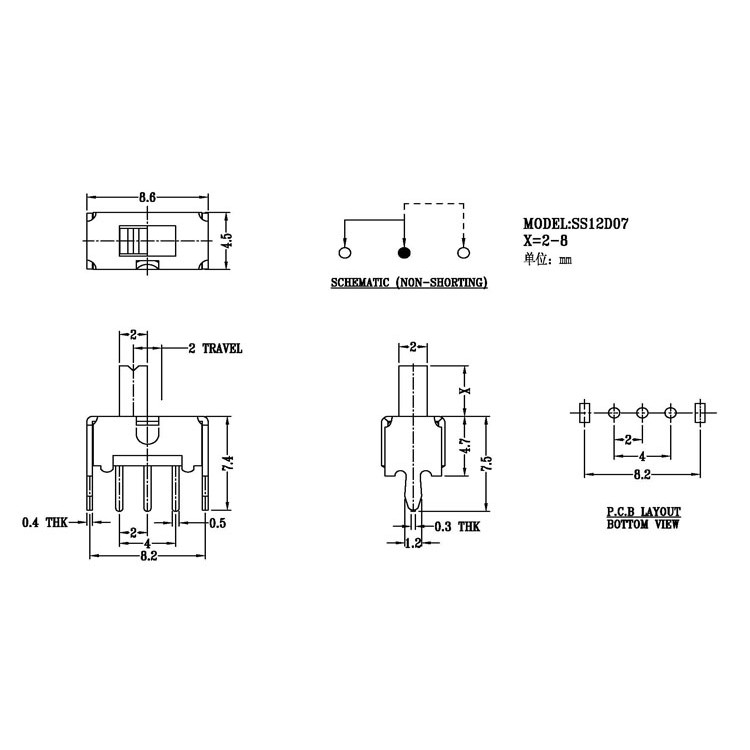 Slide Switch สวิตซ์เลื่อน SS-12D07 3ขา - BruceDernv - ThaiPick