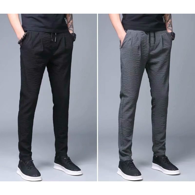 Men formal long pants sports Drawstring pants summer jogger pants ...