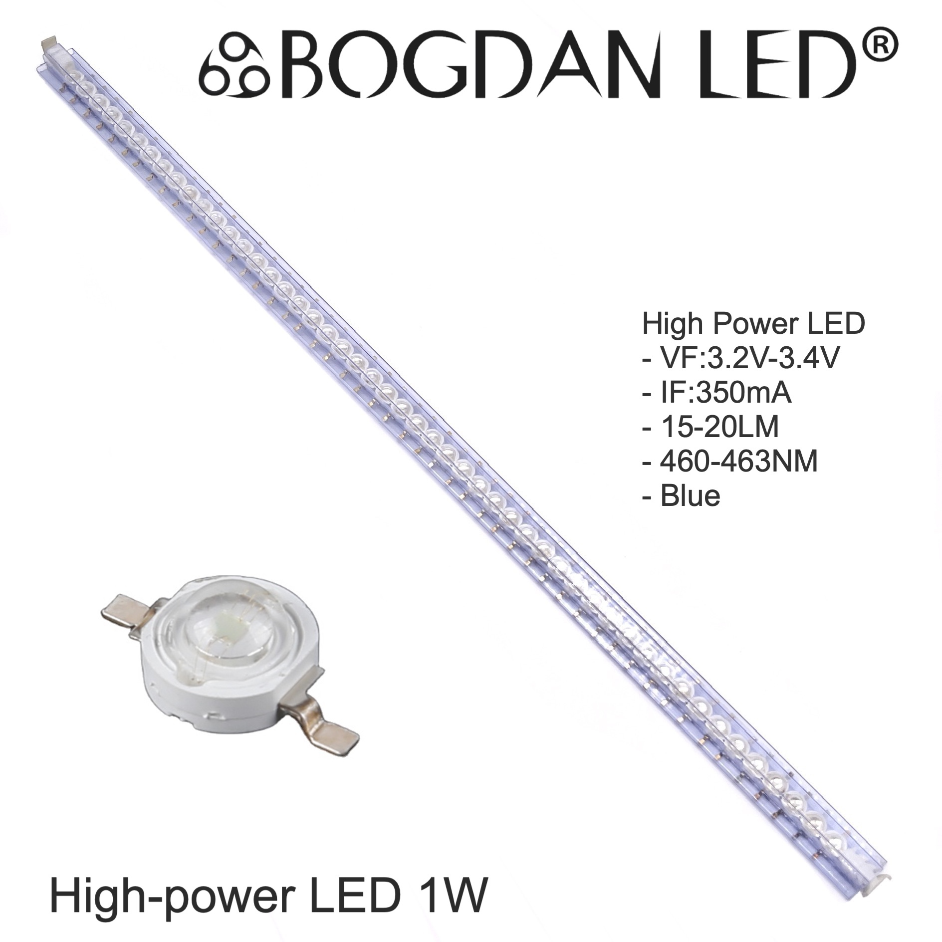 High Power หลอด LED 1W BLUE 460-463NM 350mA 3.2-3.4V ชิป LED Hi-Powerr ...