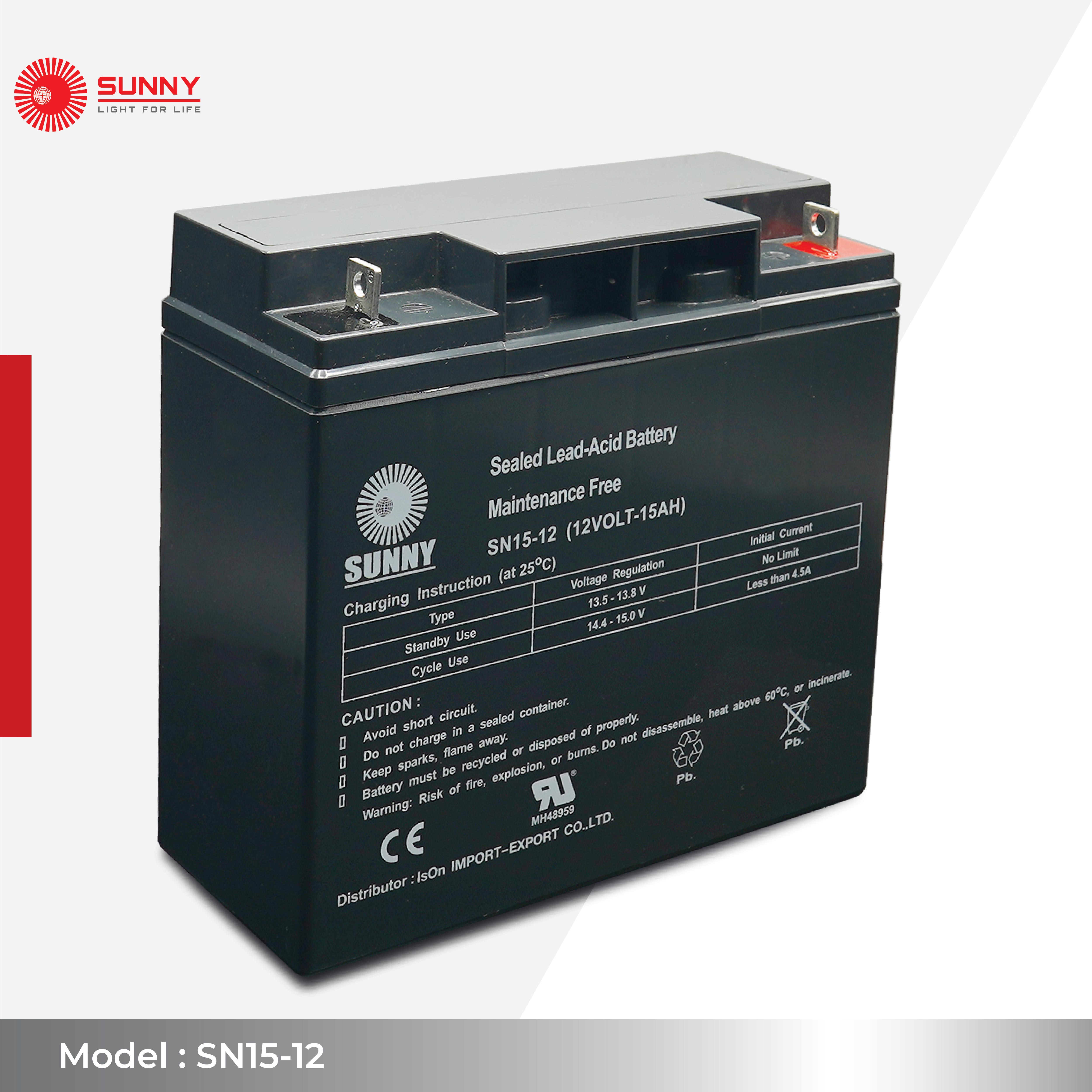SUNNY เเบตเตอรี่เเห้ง SLA 12V 15Ah รุ่น SN15-12 Battery Sealed Lead ...