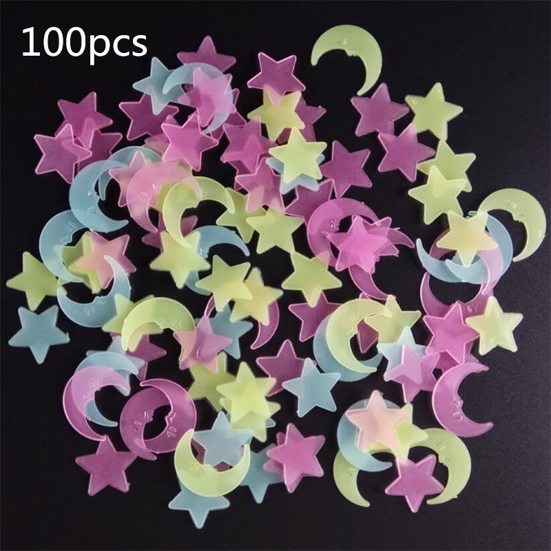 100pcsbag 3cm Glow in the Dark Toys Luminous Star Stickers Decals ...