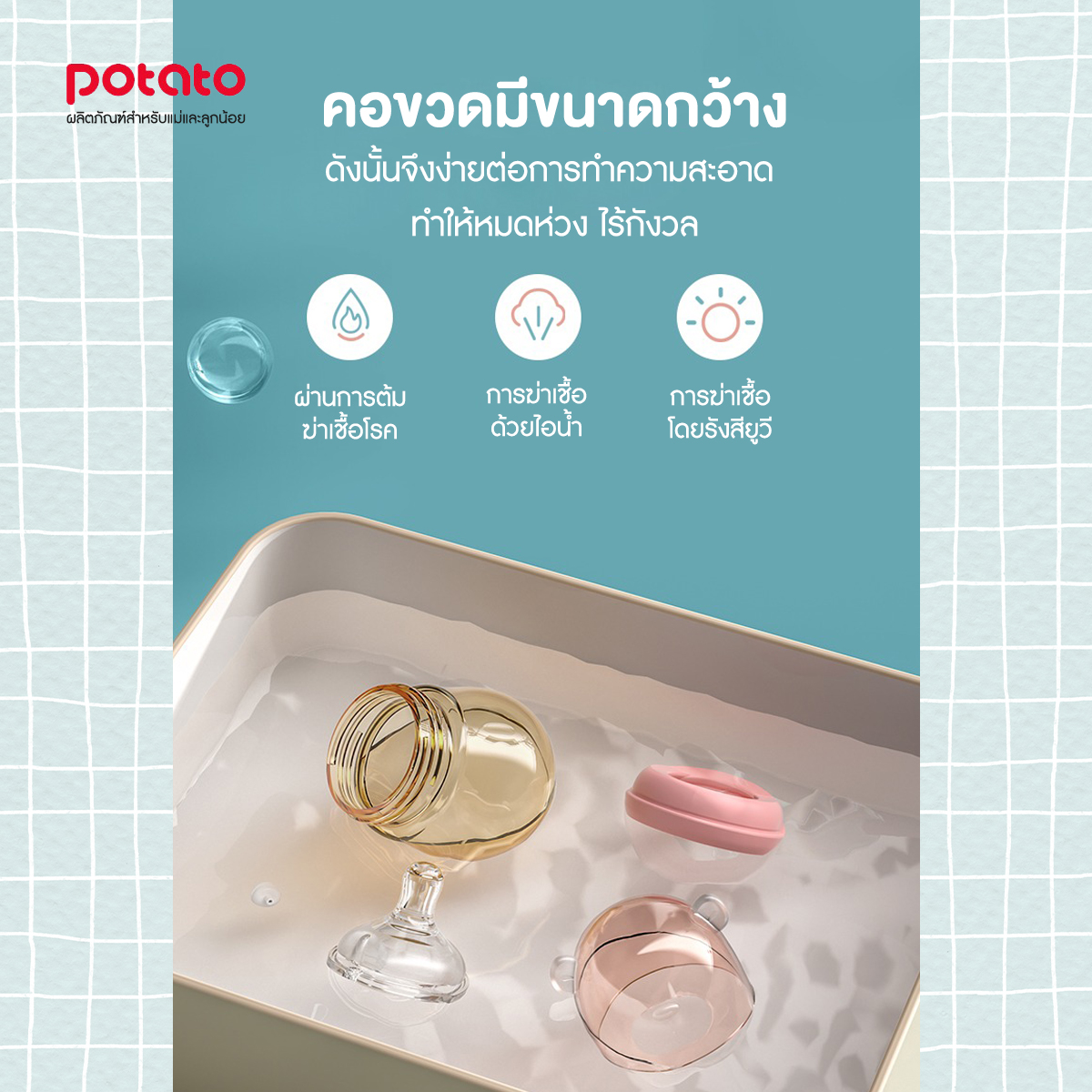 Potato ขวดนมคอกว้างพร้อมจุกนมซิลิโคน วัสดุPPSU ทรงน้องหมีสุดน่ารัก ขนาด 120ml(4oz),160ml(5oz ...