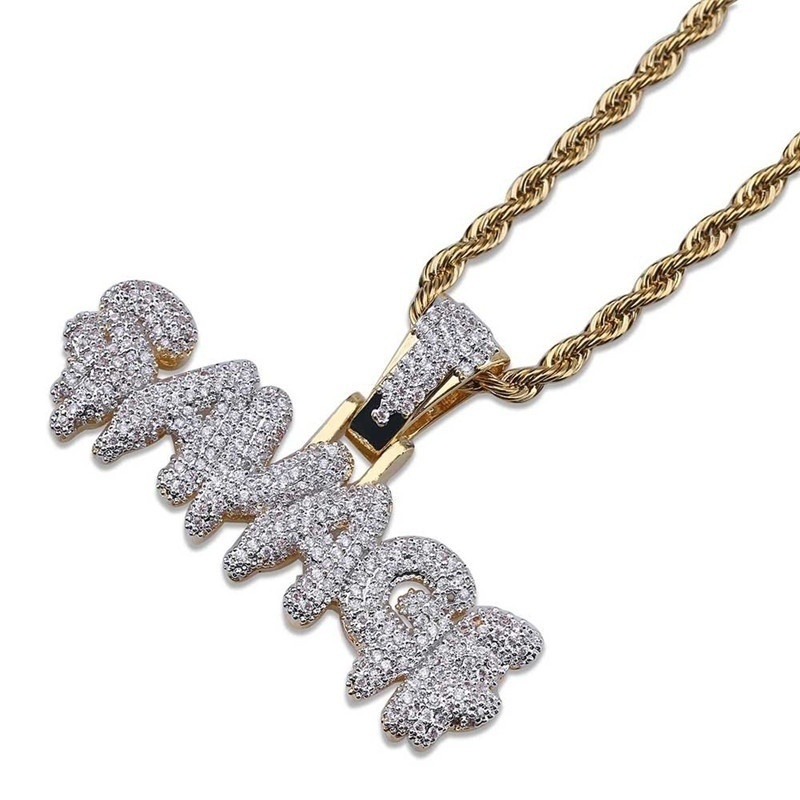 Hip Hop SAVAGE Necklace Brass Gold Color Iced Out Micro Pave Cubic ...