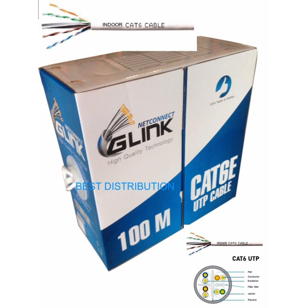 สายแลนCAT6ภายใน INDOOR UTP LAN CABLE CAT6 100เมตร GLink รหัสGLG-6001 - MixASale