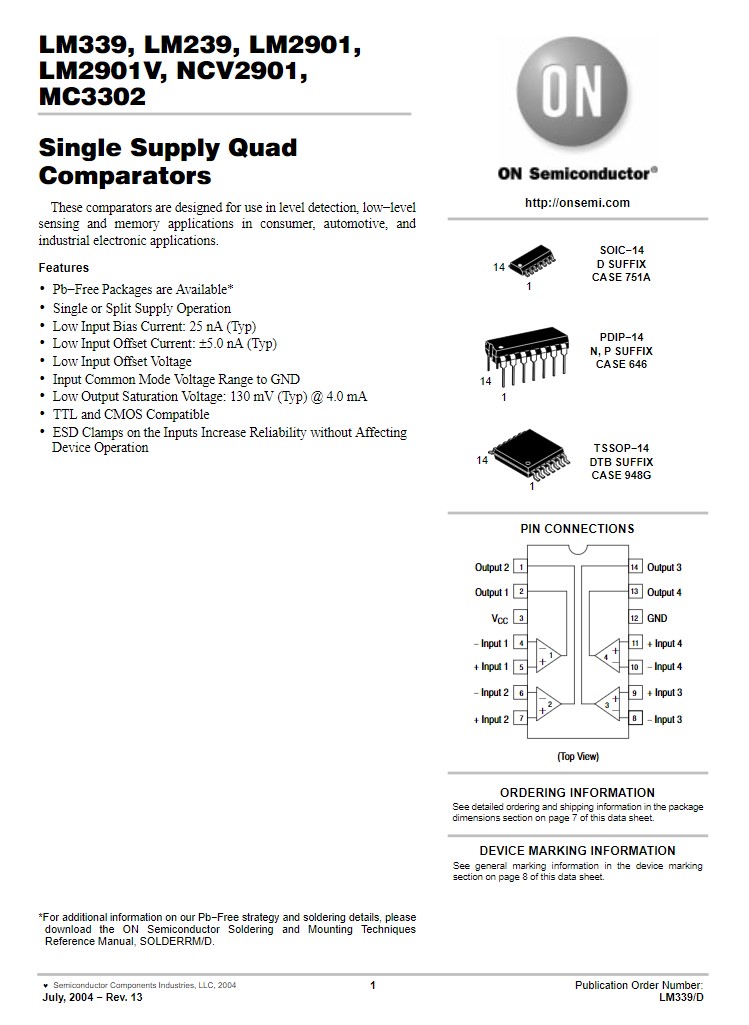 (1ตัว) IC LM339DG LM339 SOIC-14 ONSEMI Quad Comparators - KengAmp2555 ...