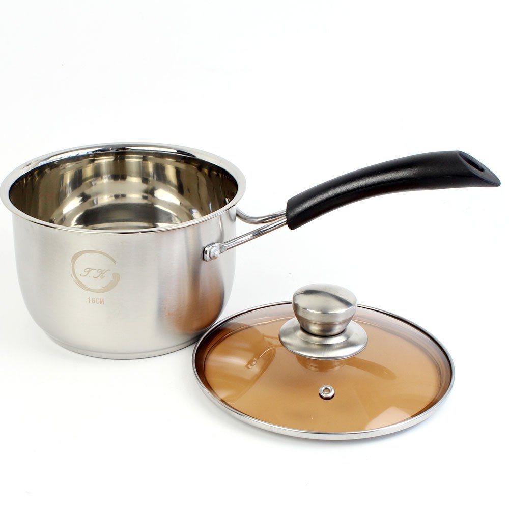 Telecorsa หม้อด้ามจับ พร้อมฝาแก้ว ขนาด 16 Cm TK-0616-1 หม้อด้ามจับเสตนเลสมีฝา รุ่น Stainless ...