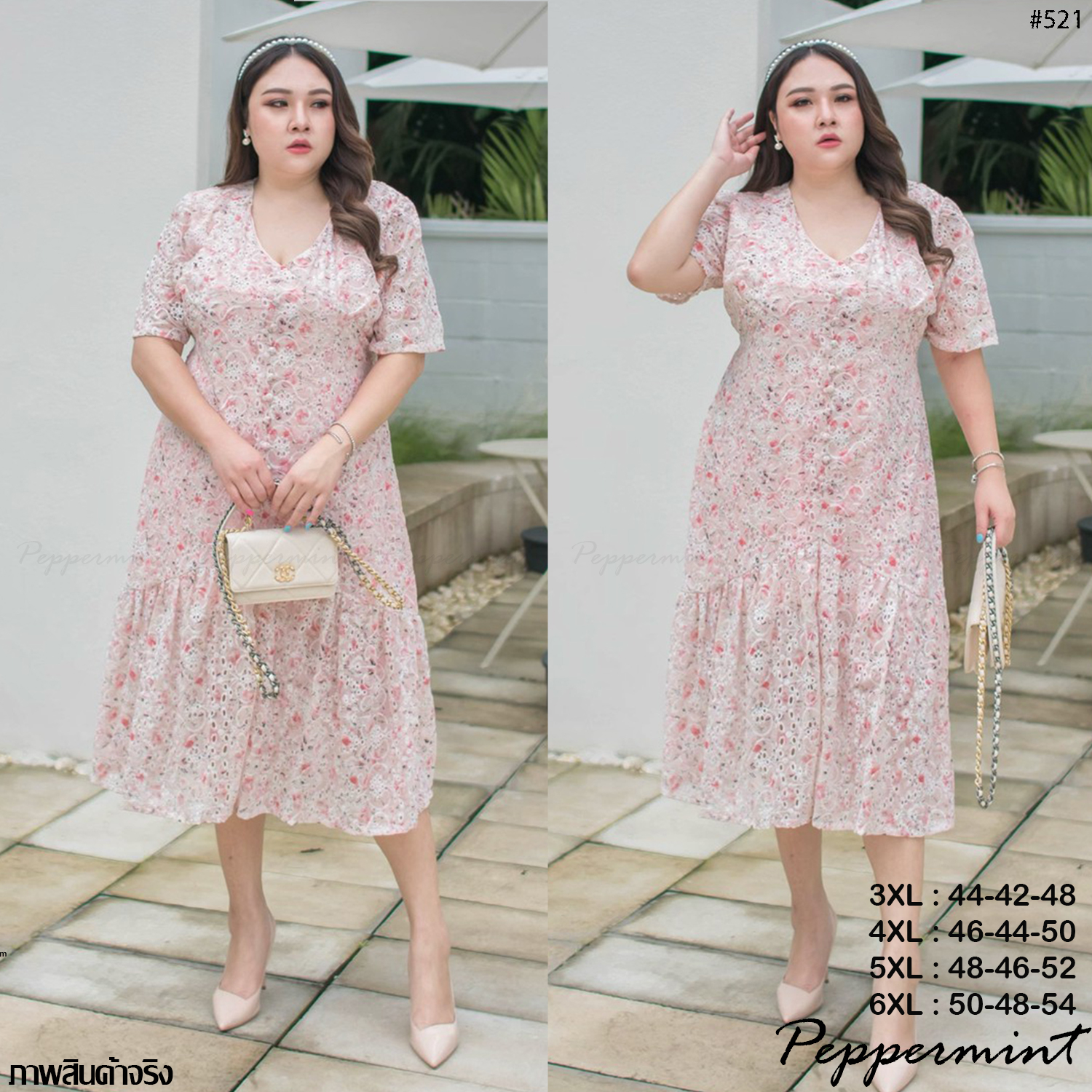 เดรสสาวอวบ ผ้าชีฟองลายดอก สวยๆจ้า Size 3XL-6XL Bigsize_Peppermint - Bigsize_Peppermint - ThaiPick