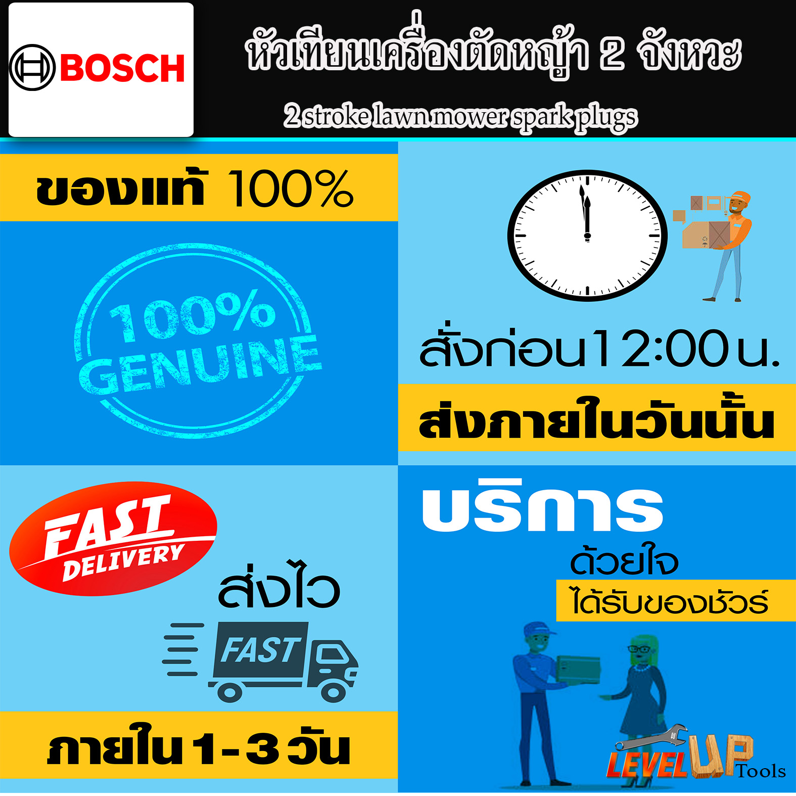 (ชุดแพ็ค 2 ชิ้น) BOSCH หัวเทียนเครื่องตัดหญ้า 2 จังหวะ รุ่น WS7F ของแท้ ...