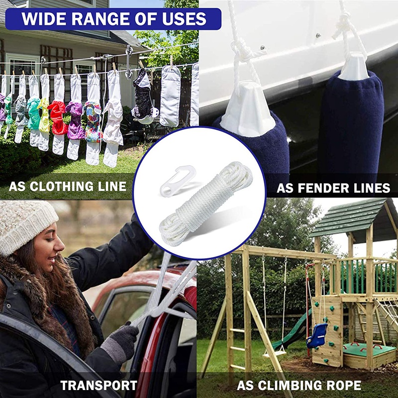 50 Feet x 1/4inch Flag Pole Halyard Rope with 4 Pieces Flag Pole Hook ...