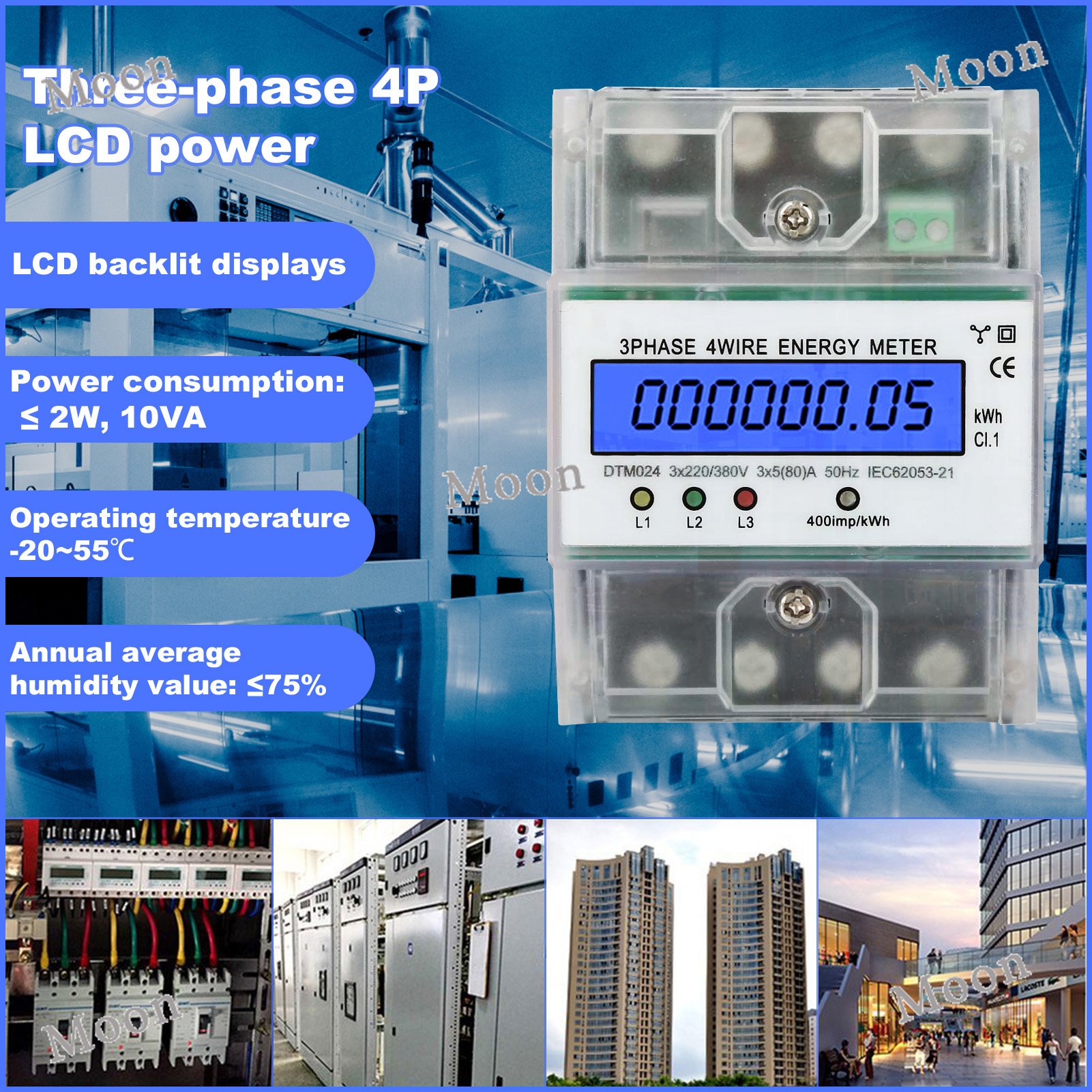 【ของต้องซื้อ】3เฟส4สาย4P 380V LCD ไฟฟ้าดิจิตอล KWH Power เครื่องวัดพลังงานราง DIN นน - I Cases ...