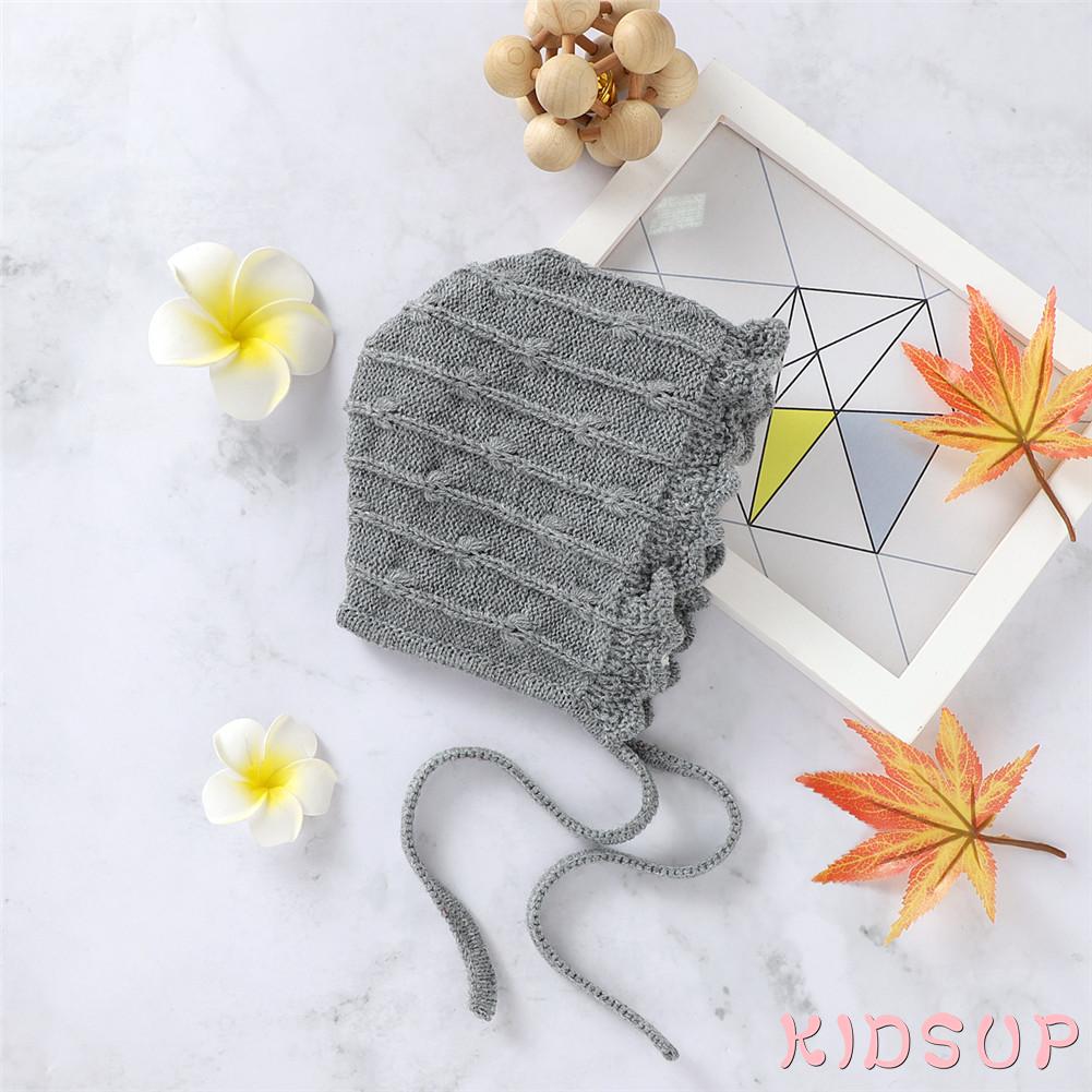 KidsupBaby Girls Boys Knit Hat Soft Cute Solid Beanie Hat Winter Warm Christening Bonnet ...