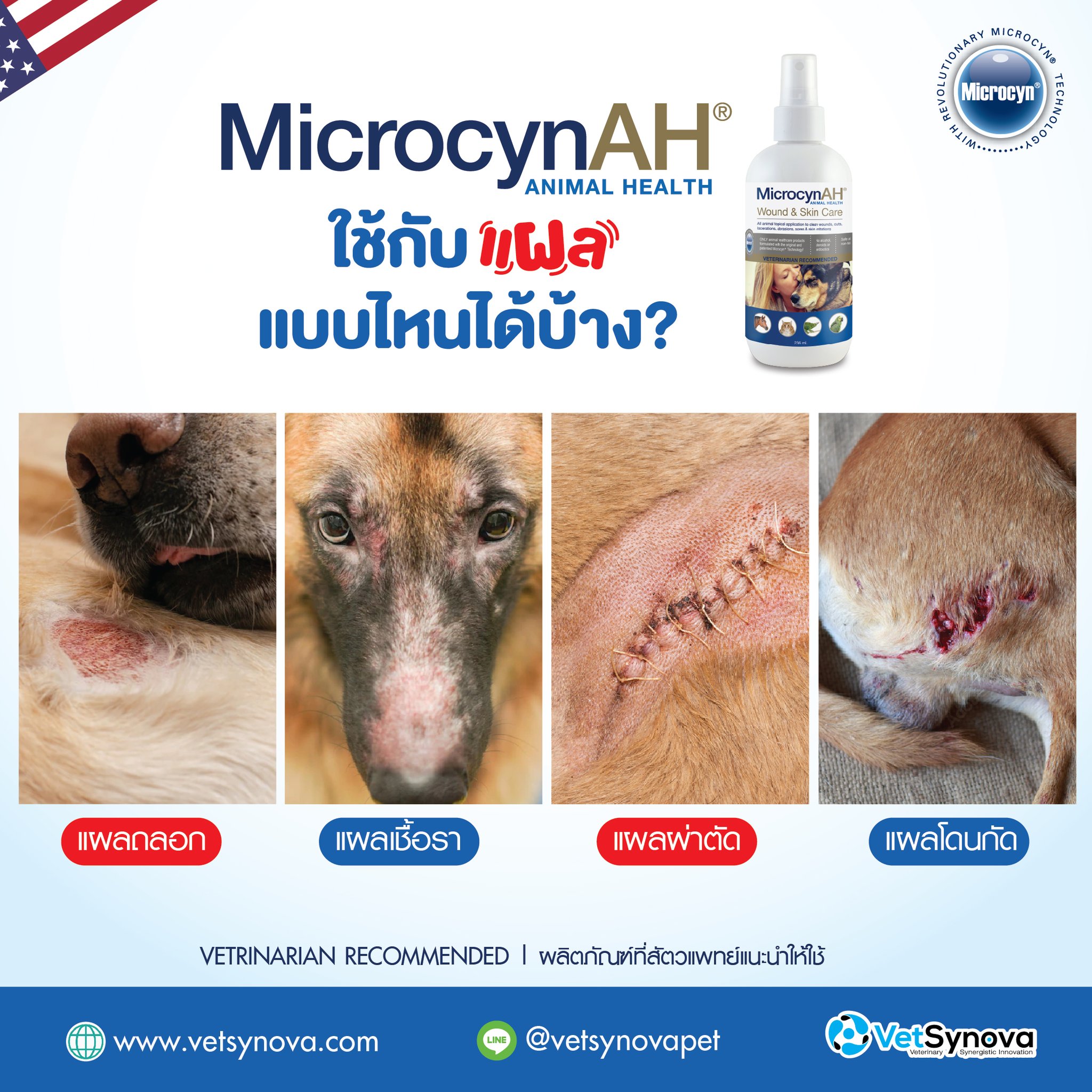 MicrocynAH Wound Skin Care Spray สเปรย์พ่นแผล ฆ่าเชื้อ ลดการอักเสบ โรค ...