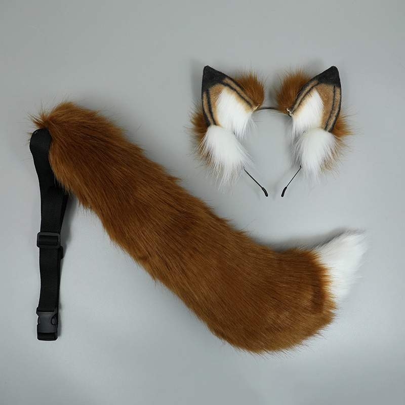 Women Faux Fur Animal Tail Plush Furry Wolf Fox Ear Headband Cute ...