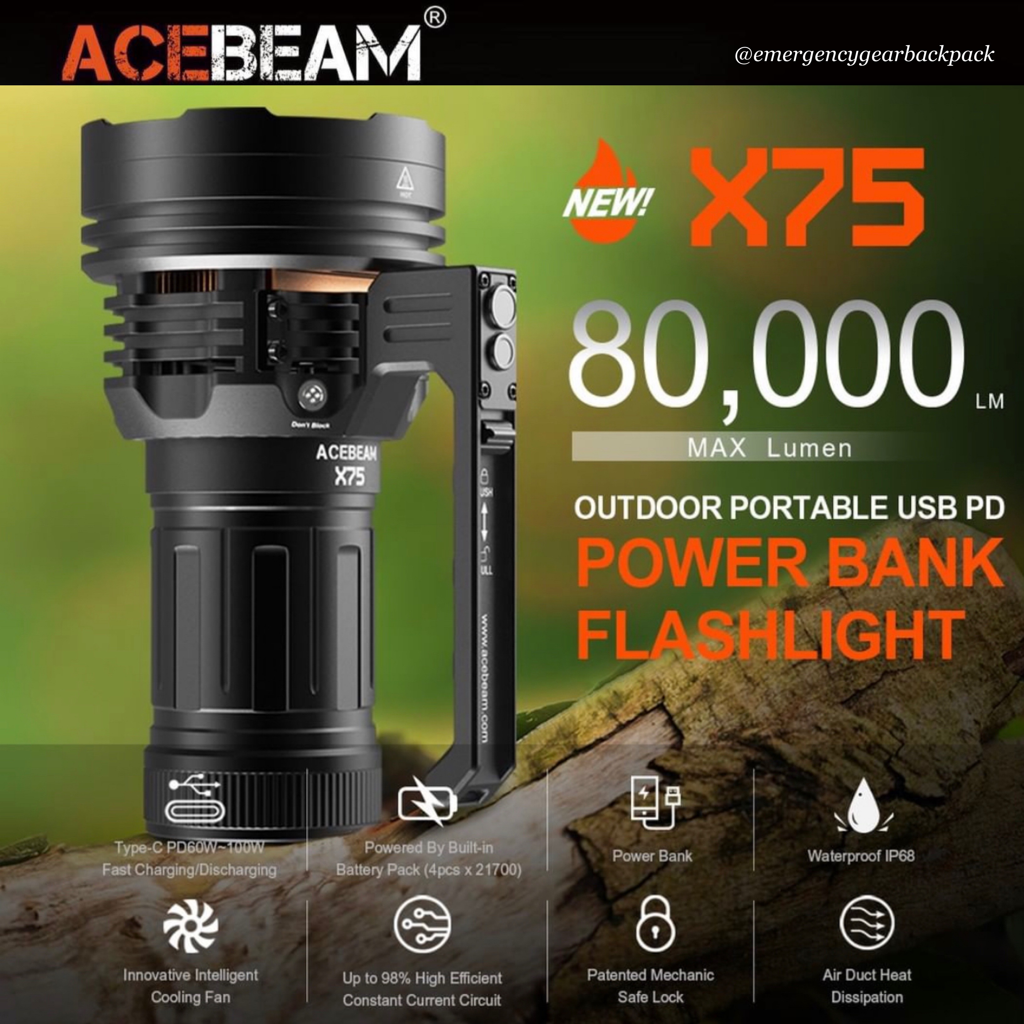 ACEBEAM X75 80000LMS 1150M Handheld Searchlight | Lazada.co.th