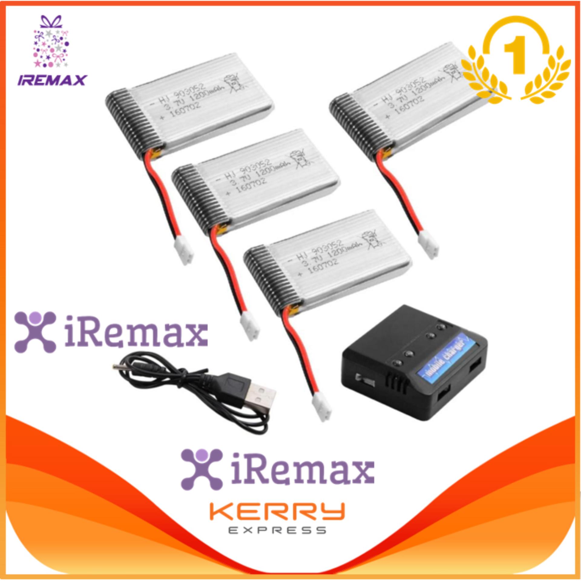 iRemax แบตเตอรี่ Lipo 3.7V 1200mAh 25C (4 ชิ้น) + 4 in 1 เครื่องชาร์จ ...