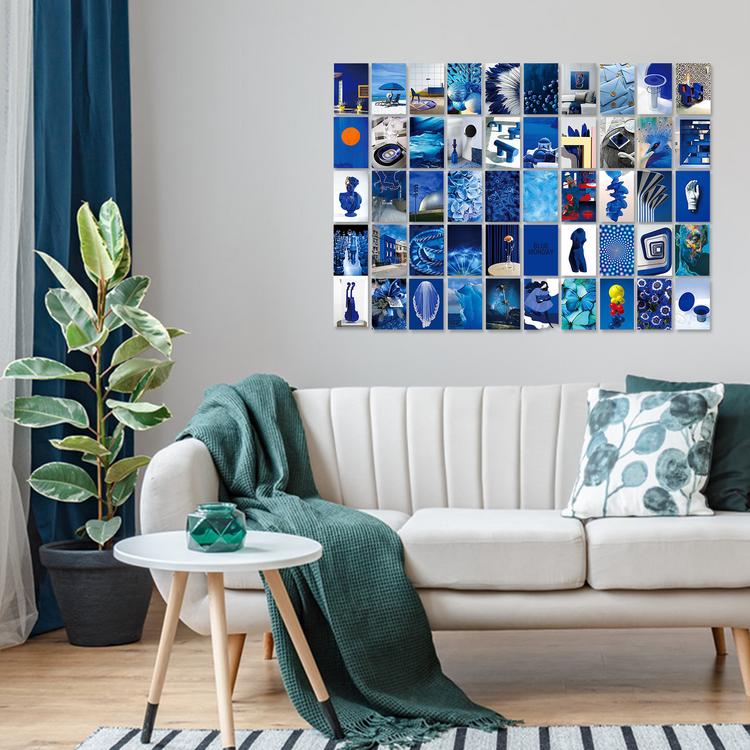 50 Pcs Blue Wall Collage Kit Vintage Style Blue Postcard Poster for ...