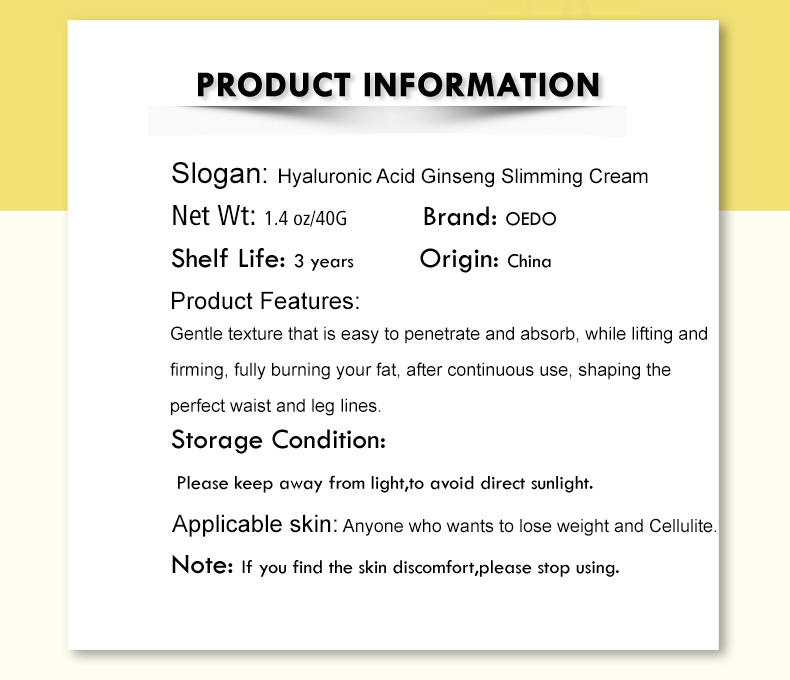 OEDO Hyaluronic Acid Ginseng Slimming Cream Reduce Cellulite Lose ...
