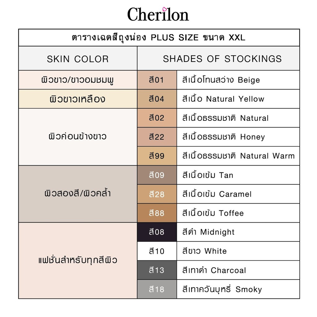 Cherilon Plus Size ขนาด 2XL ถุงน่อง ถุงน่องคนอ้วน เชอรีล่อน ซัพพอร์ท กระชับ ใส่สบาย กันเสียดสี ...