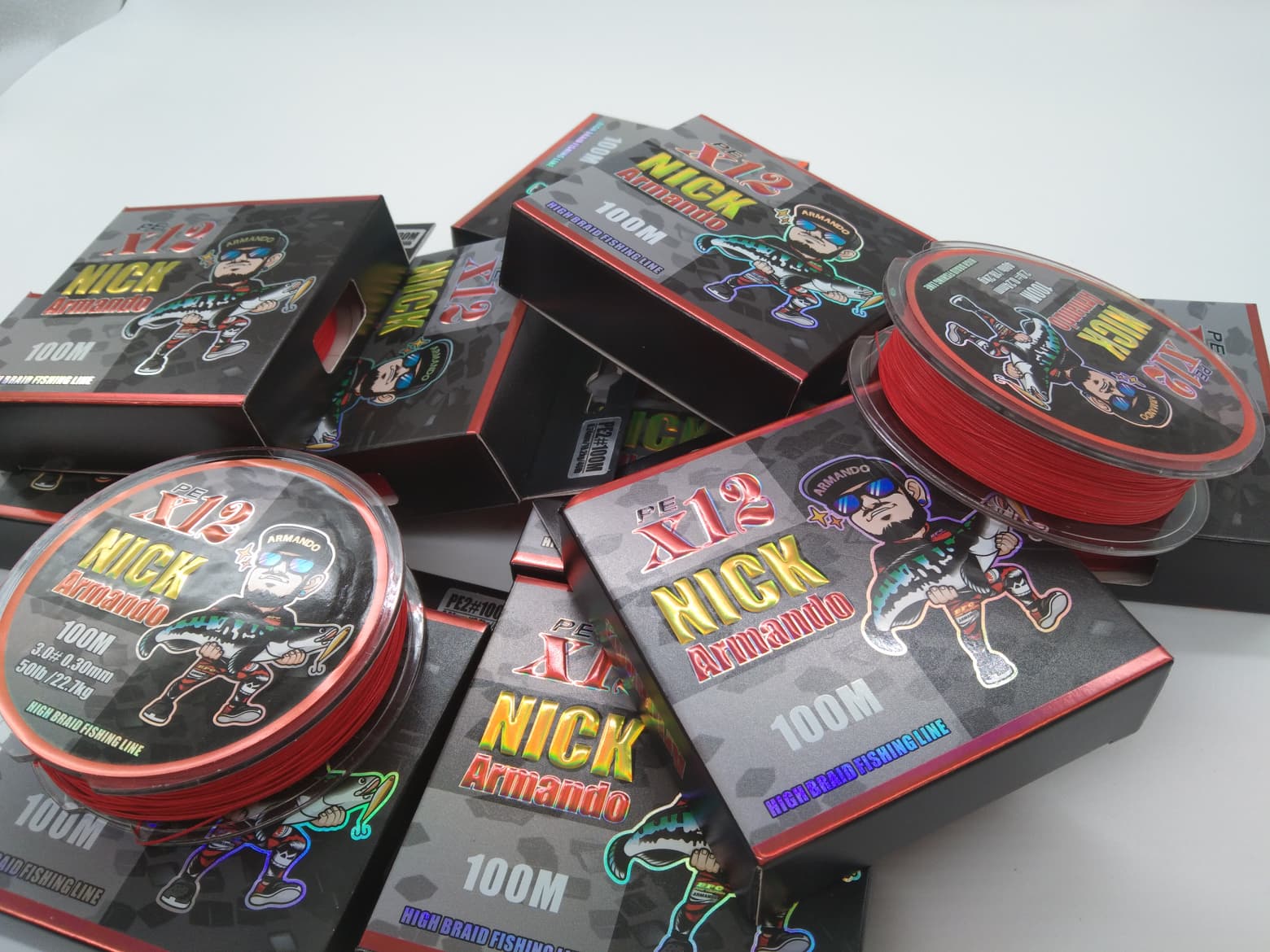 ส่งเร็ว สาย PE NICK Armando PE X12 สีแดง 100M มีเบอร์ PE2.0/PE3.0 สายพีอี เอ็นตกปลา สายเอ็น ตก ...