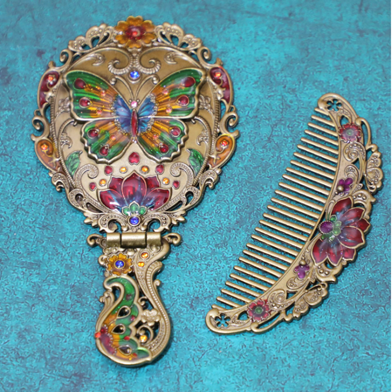 2PCSSet Brand New Women Chic Retro Vintage pocket Mirror Compact Makeup ...