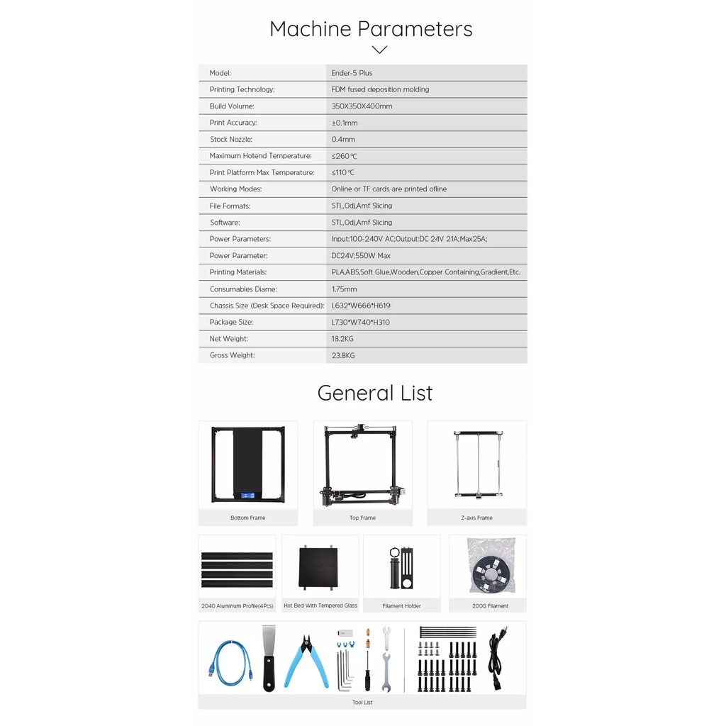 3D Printer Creality Ender-5 PLUS Cube Frame Build Size 350*350*400 mm ...