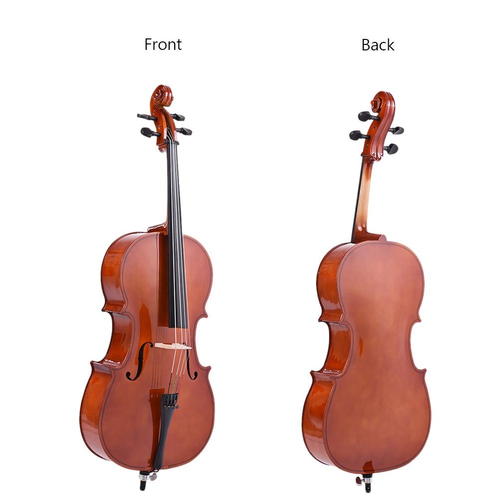 4/4 Full Size Wooden Cello Gloss Finish Basswood Face Board with Bow ...