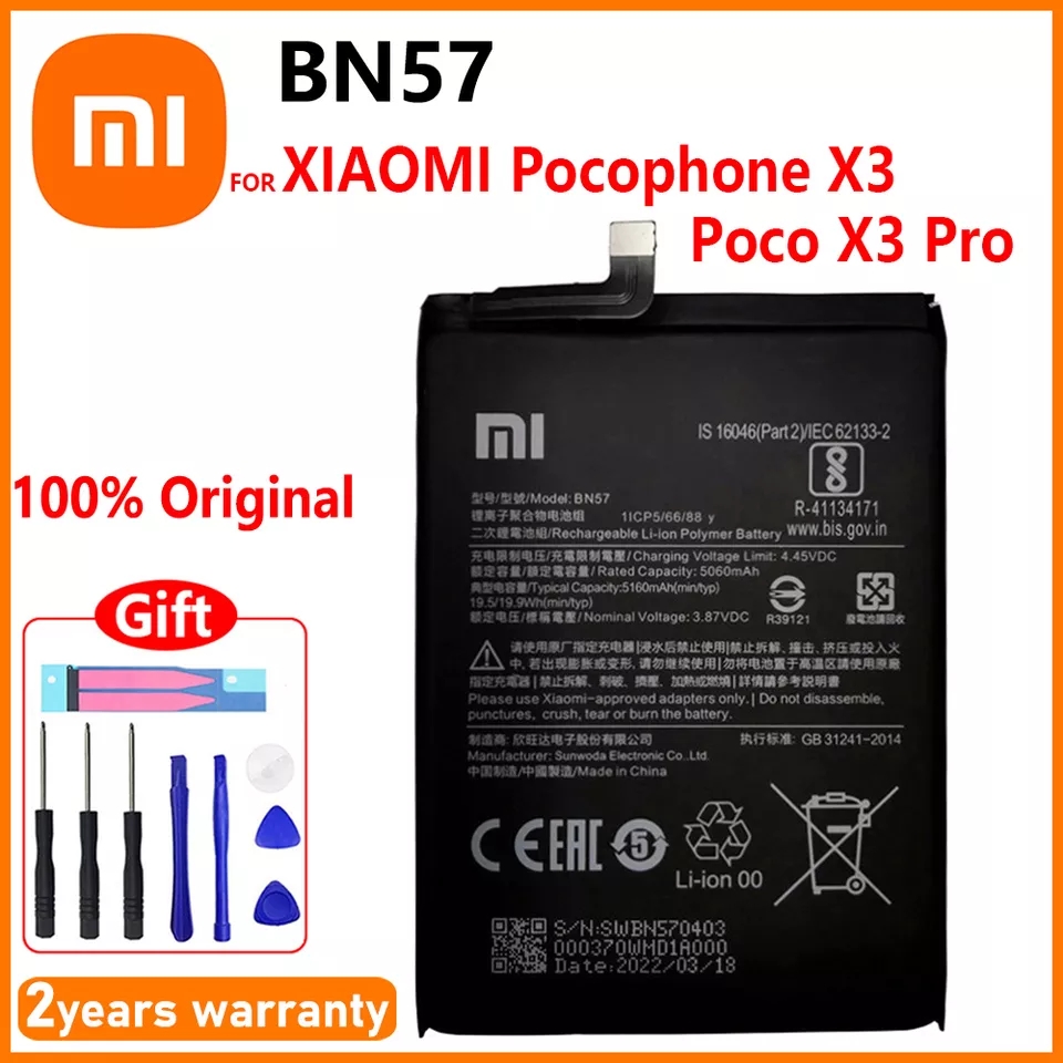 แบตแท้ xiaomi แบตเตอรี่ Xiaomi Poco X3 NFC (M2007J20CG M2007J20CG) Battery BN57 5160mAh ประกัน3 ...
