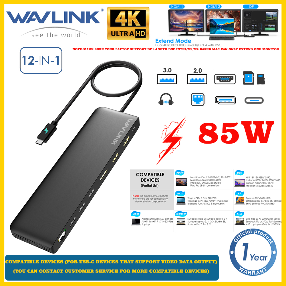 Wavlink USB C Triple Display Laptop Docking Station 12-in-1 Converter ...