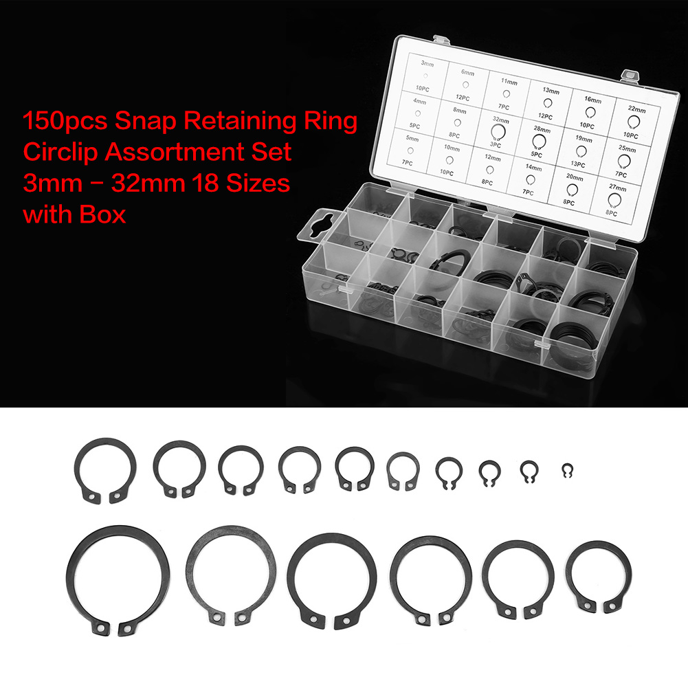 150pcs Snap Retaining Ring Circlip Assortment Set 3mm - 32mm 18 Sizes ...