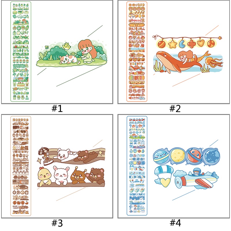 Korean Cartoon Character Long Strip Sticker Girl Diary Decoration ...