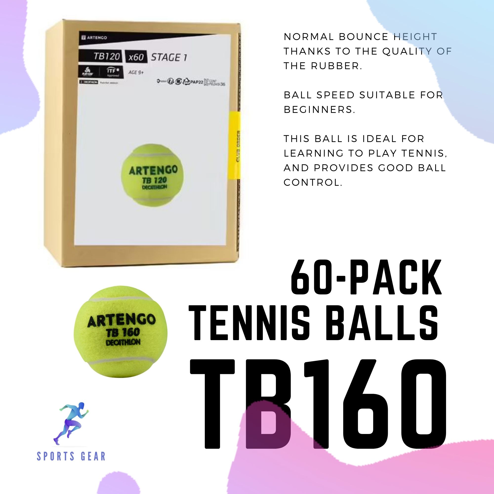 ARTENGO ลูกเทนนิส รุ่น TB160 แพ็ค 60 ลูก (สีเหลือง) ( Tennis Ball TB160 x 60 - Yellow ) ไม้ ...