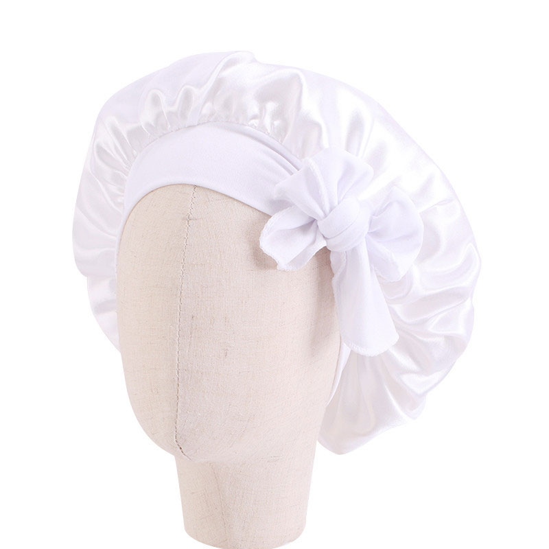 Kids Satin Solid Color Sleeping Hat Night Sleep Baotou Cap Cute Bow ...
