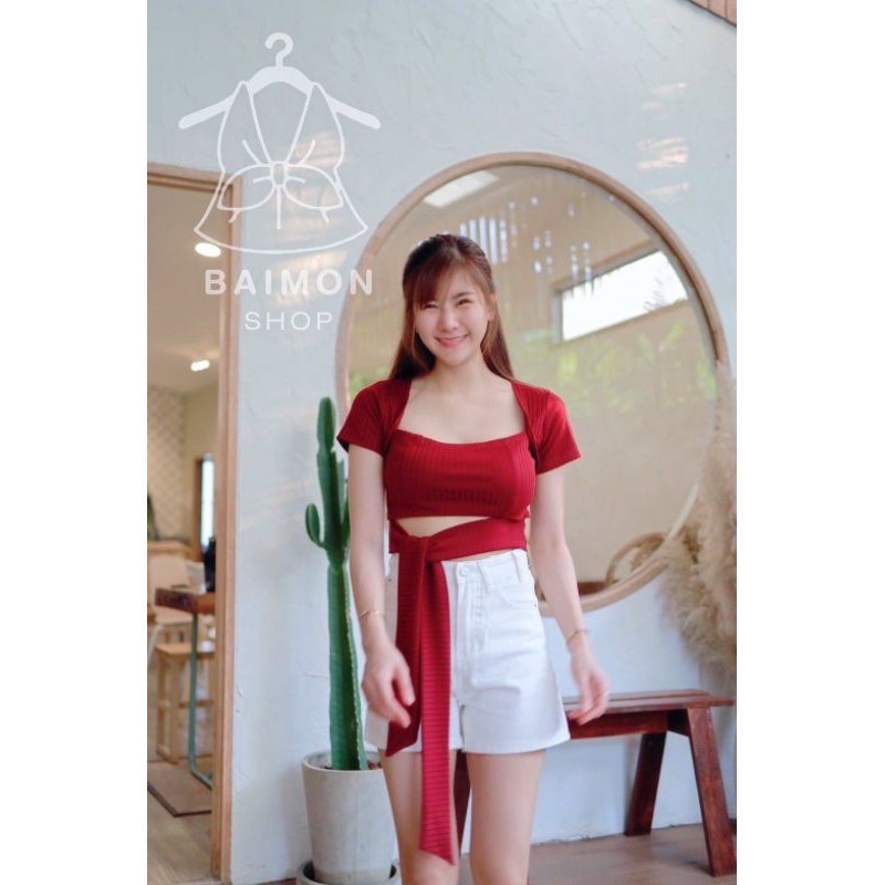 Hanaz Shop????????เสื้อครอป มีสายผูกเอว แขนสั้น - Hanaz shop - ThaiPick