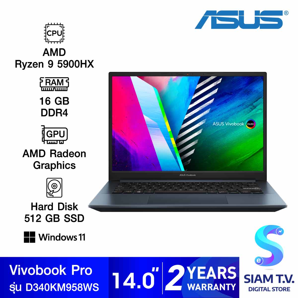 NOTEBOOK โน้ตบุ๊ค ASUS VIVOBOOK PRO 14 OLED D3401QA-KM958WS QUITE BLUE ...