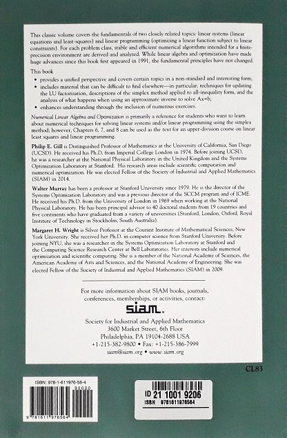 Numerical Linear Algebra And Optimization (Paperback) Author: Philip E. Gill Ed/Year: 1/2021 ...