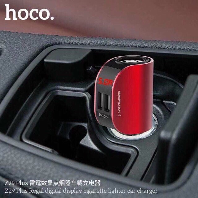 HOCO Z29 Plus Car Charger ที่ชาร์จในรถ 2 USB + 1 Socket พร้อมจอ LED แท้ - zoom_com - ThaiPick
