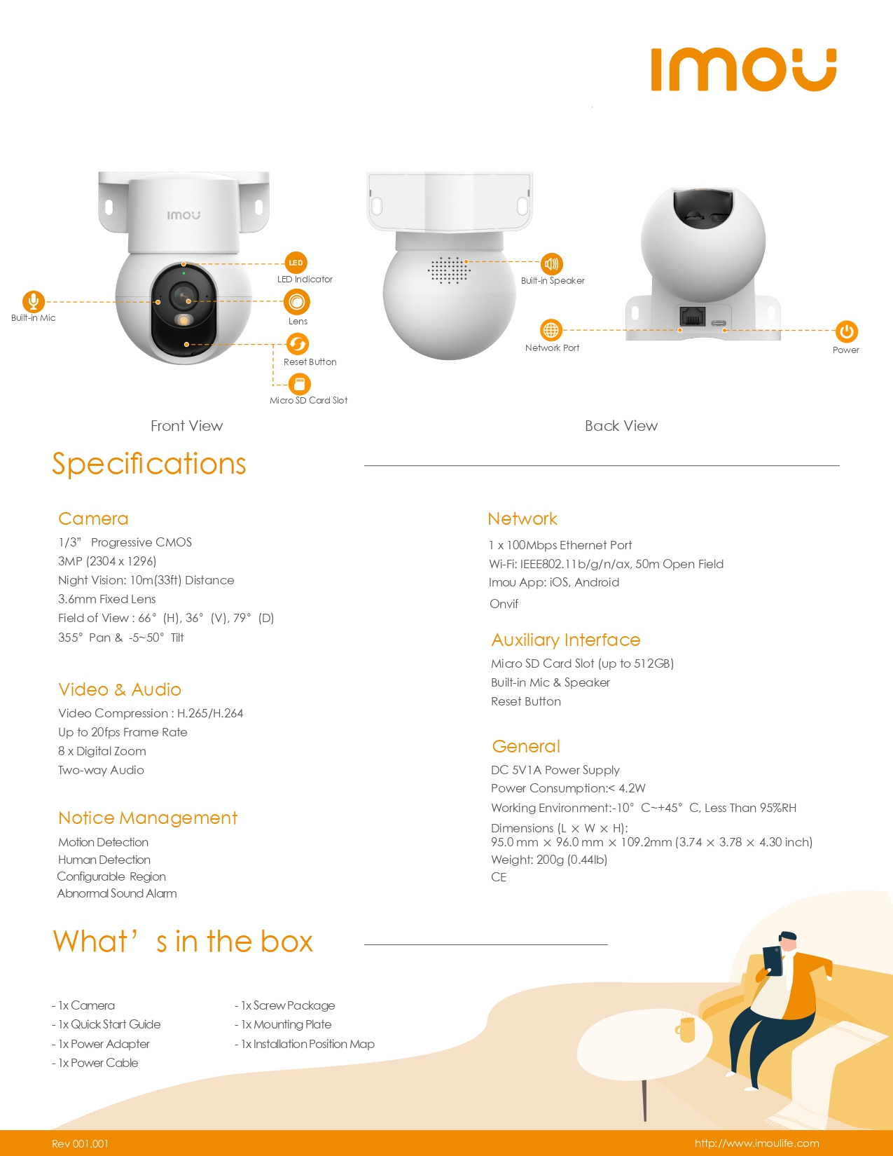 IMOU Ranger Mini 3MP สำรวจพื้นที่ 360การมองเห็นสีตอนกลางคืนอัจฉริยะ ...