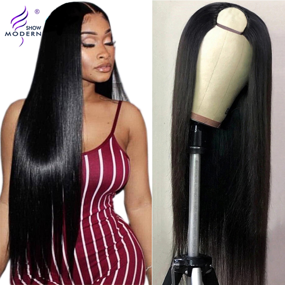 Modern Show 28 30 Inch Straight U Part Wigs Brazilian Machine Made U ...