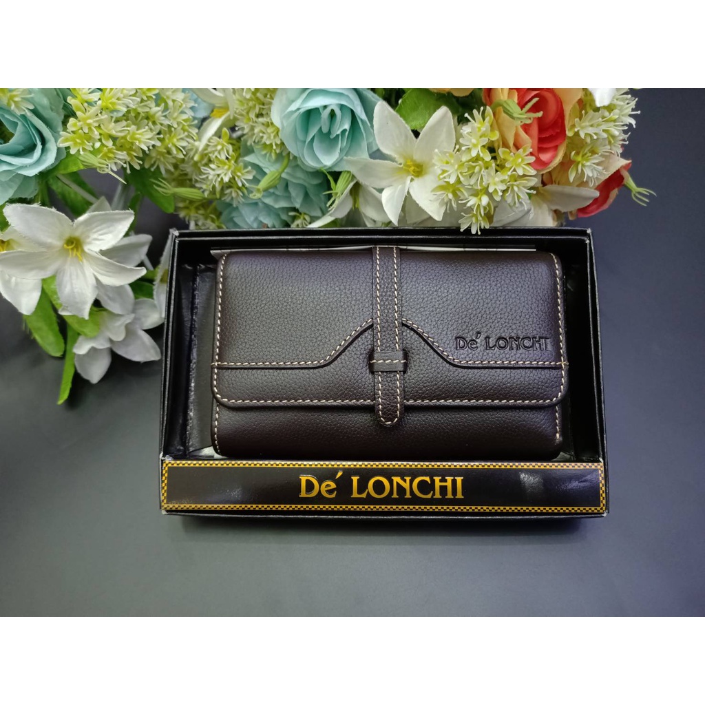 กระเป๋าสตางค์หนังแท้ De'Lonchi หนังชามัวร์ กึ่งพับกึ่งซิปกลาง | Lazada ...