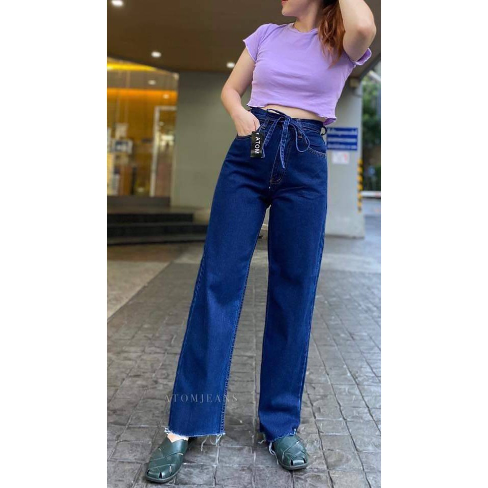 atom jeans กางเกงยีนส์เอวสูงทรงกระบอก รุ่นผูกโบว์ ผ้านิ่มเหมือนเดิมจ้า ...