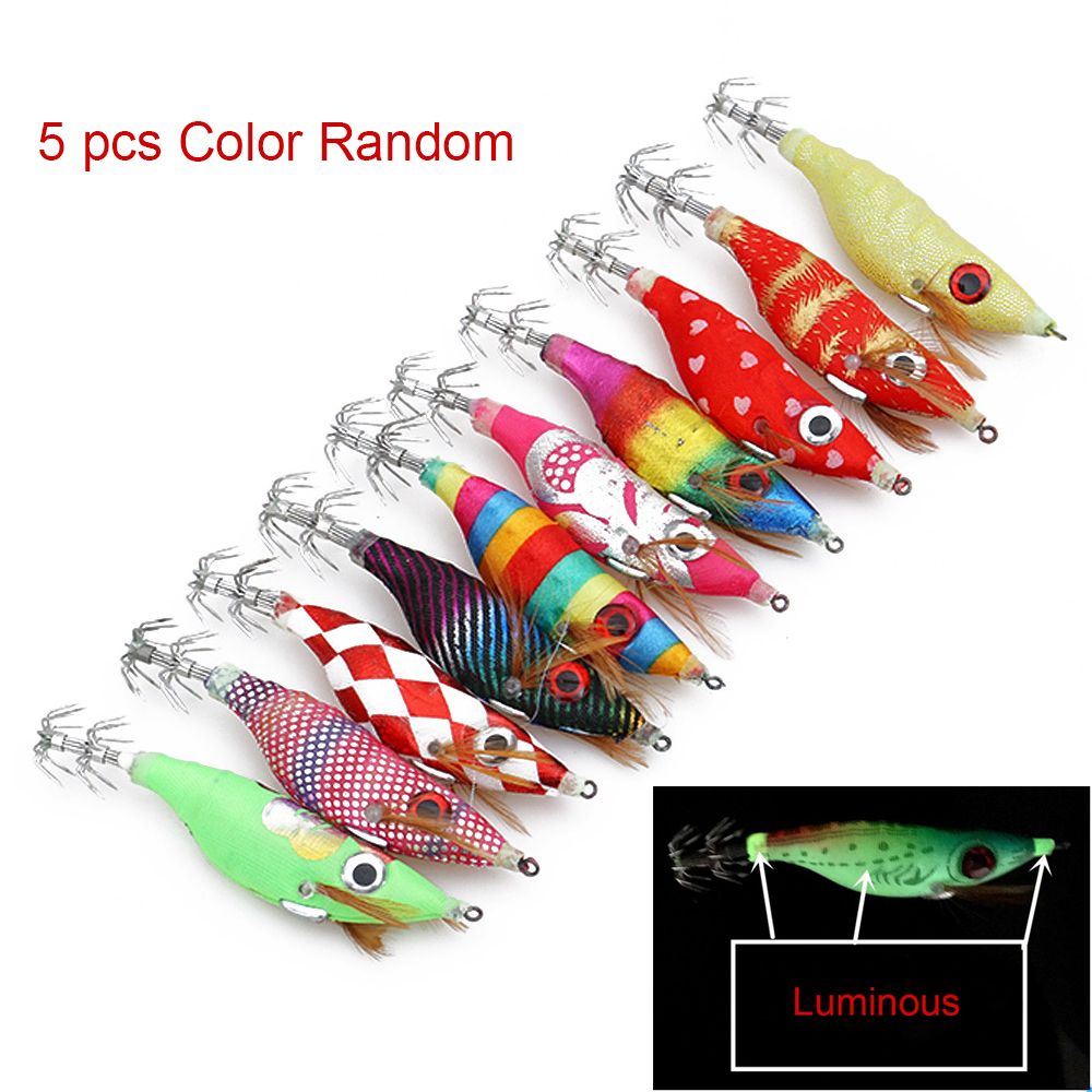 YNDVQO STORE 5 Pcs Color Random Swim Bass Bait Artificial Big Eyes Squid Jigs Glow in the Dark ...