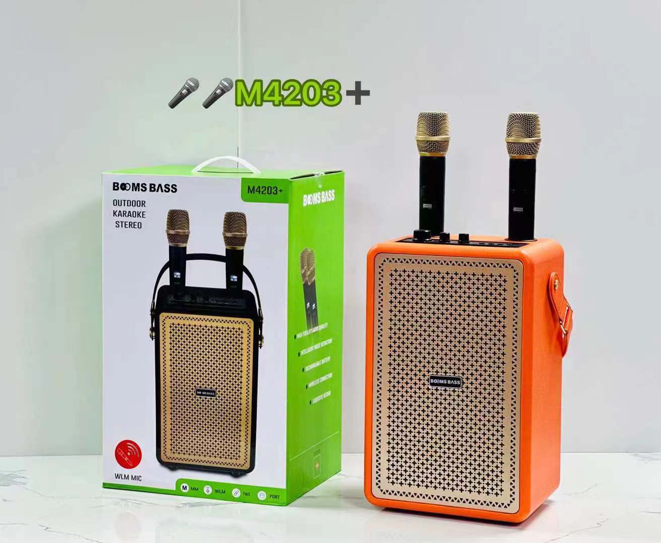 ลำโพงบลูทูธ BOOMSBASS M4203 แถมฟรีไมค์ไร้สาย2ตัว ลำโพงดีไซน์เรียบหรู มี ...