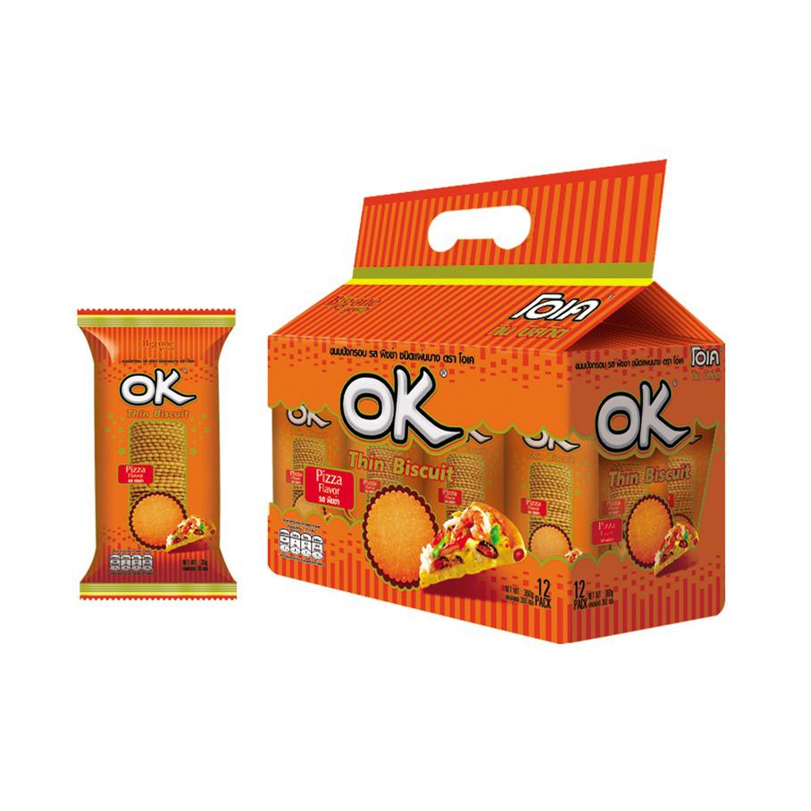 โอเคทิน บิสกิต ขนมปัง อบกรอบ ชนิดแผ่นบาง 1แพ็ค12ซอง OK Thin Biscuit ...