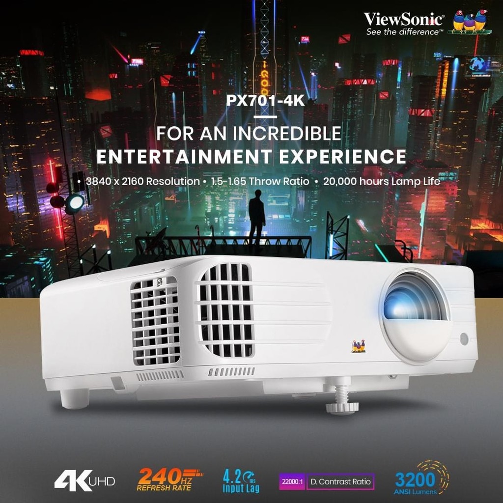 ViewSonic PX701-4K True 4K UHD 3200 Lumens 240Hz 4.2ms Home Theater ...