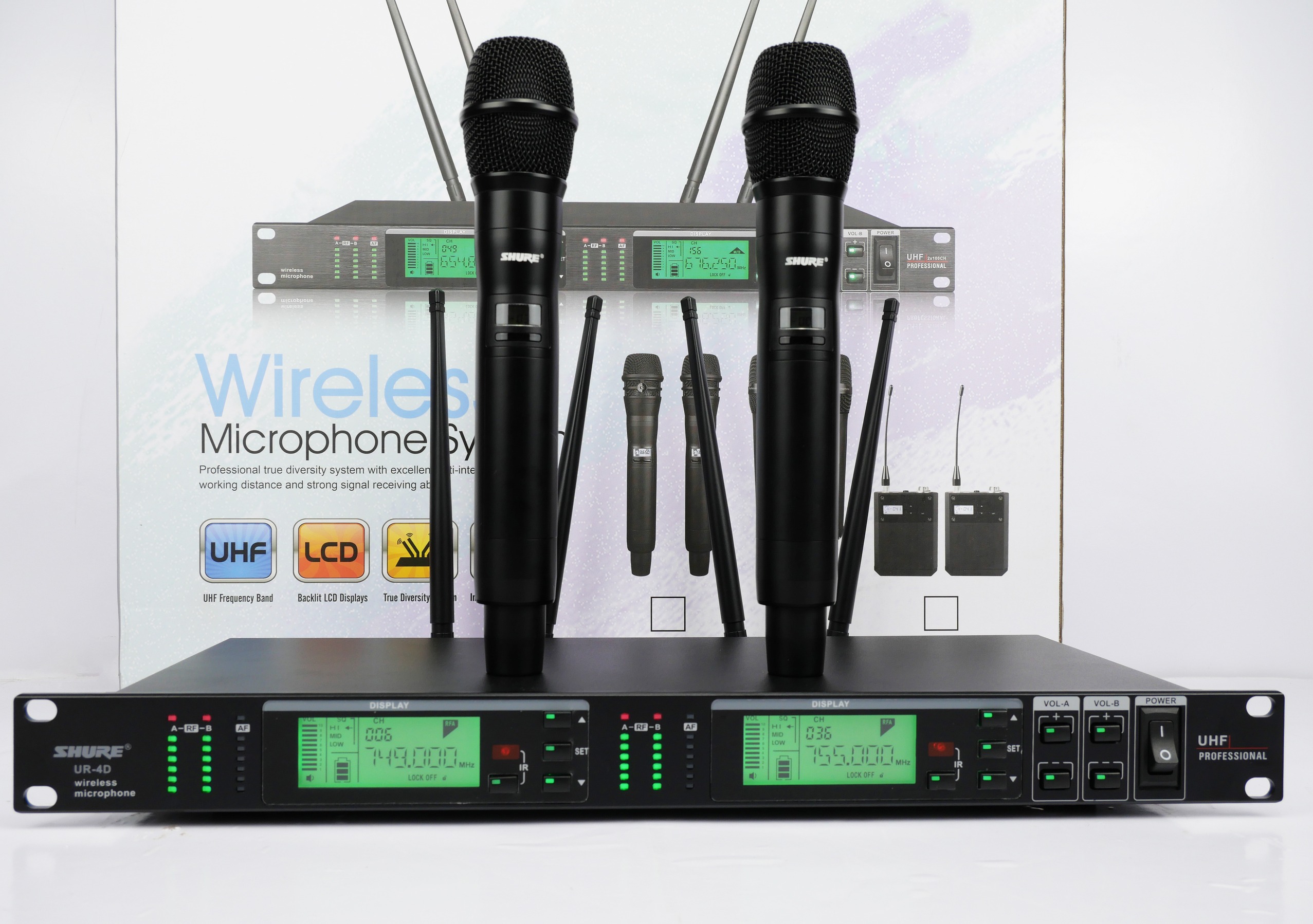 (ความถี่ใหม่ 803-806MHz) ชุดไมค์ไร้สาย Shure UR4D Wireless Microphone ...